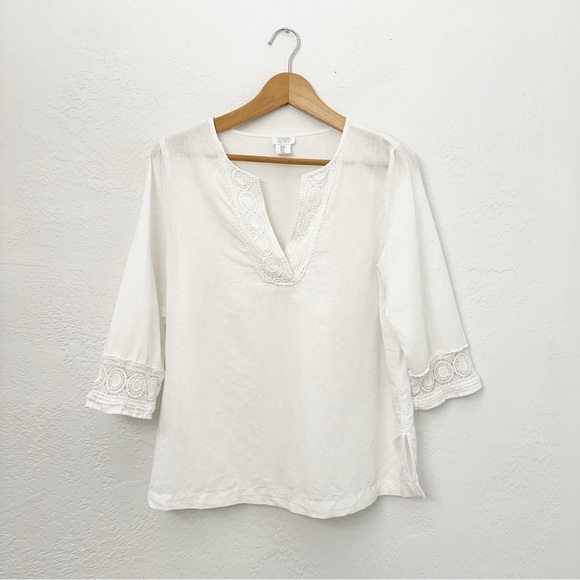Sigrid Olsen | Tops | Sigrid Olsen 0 Linen White Crochet Lace Trim ...
